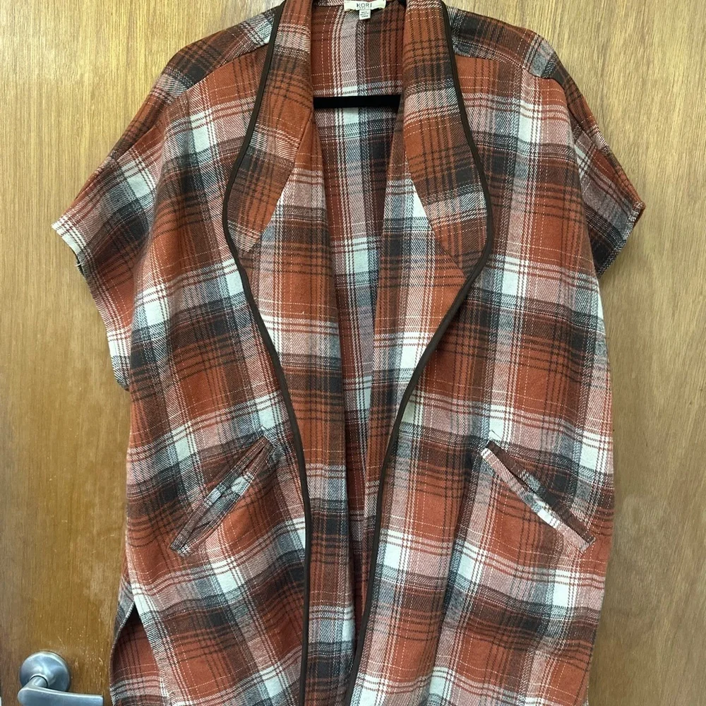 Kori | Jackets & Coats | Kori Plaid Cape In Rust And Black | Poshmark